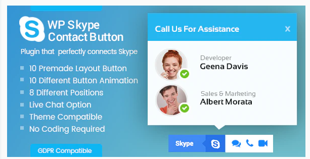 Skype Contact Button Plugins for WordPress - Wbcom Designs