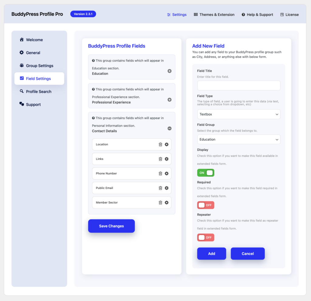 BuddyPress Profile Pro - Repeater Fields Groups - BuddyPress Addon