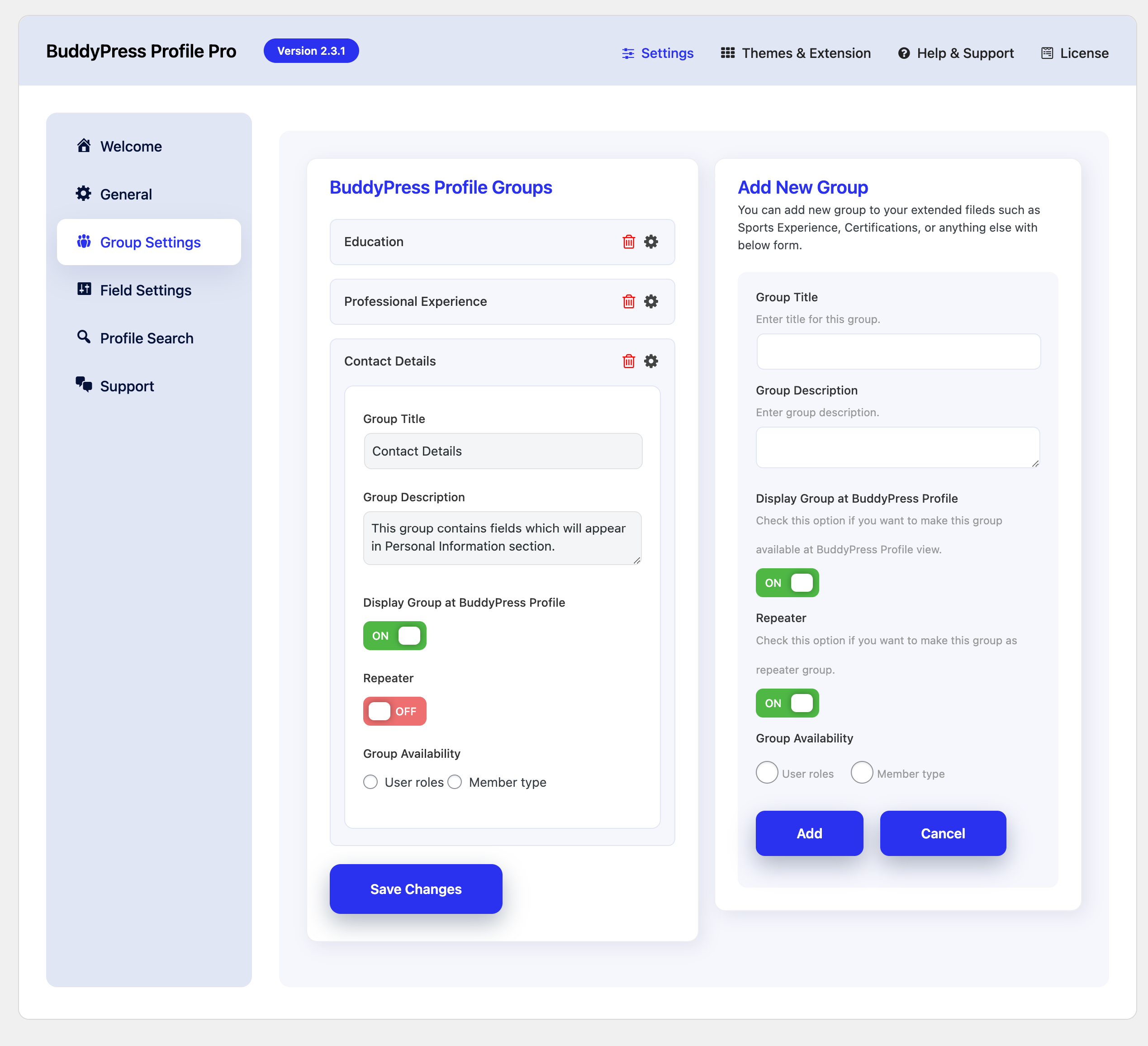 BuddyPress Profile Pro - Repeater Fields Groups - BuddyPress Addon