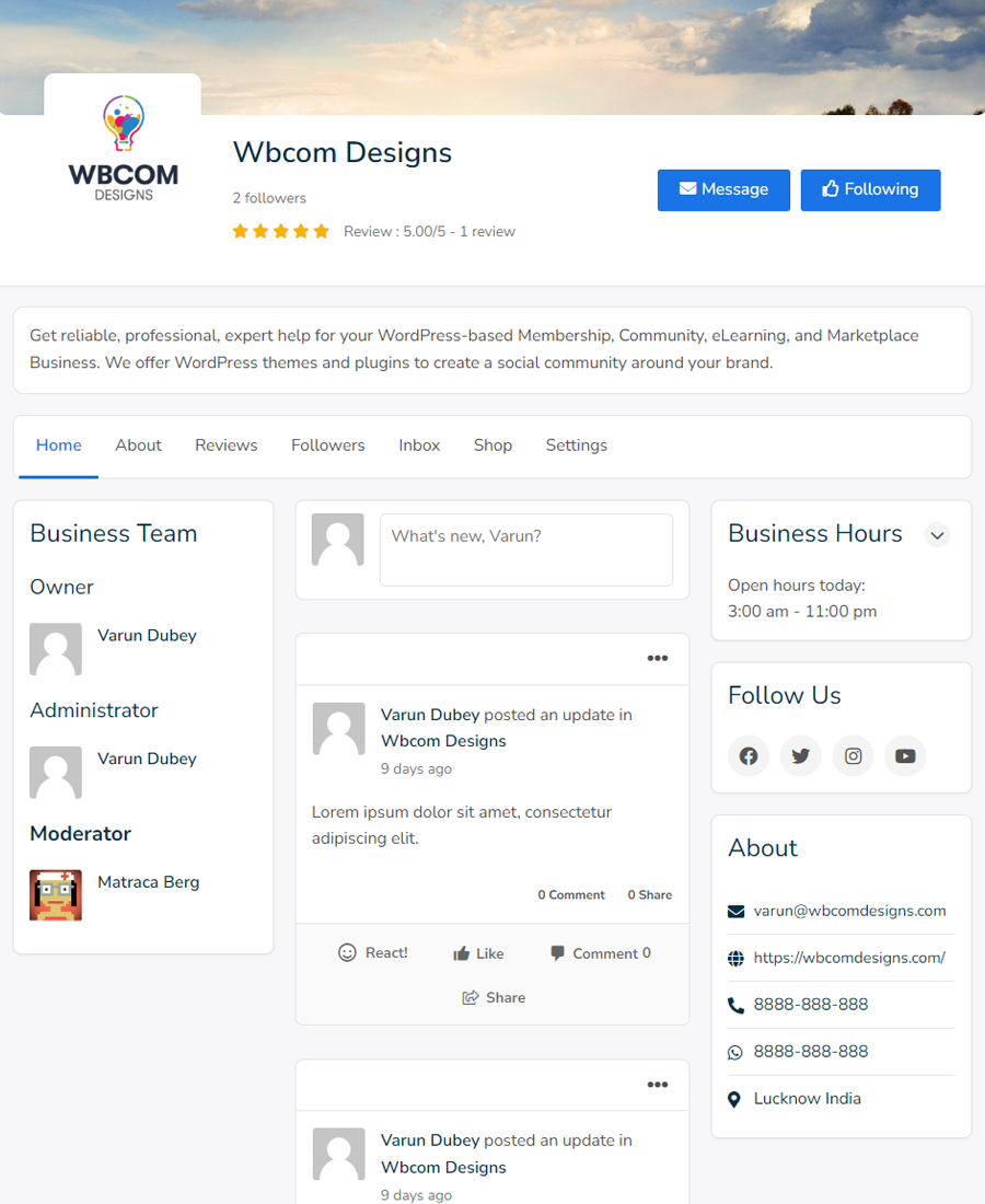 BuddyPress Business Profile - Wbcom Designs