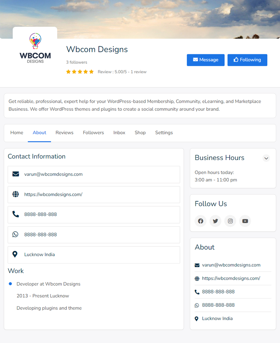 BuddyPress Business Profile - Wbcom Designs
