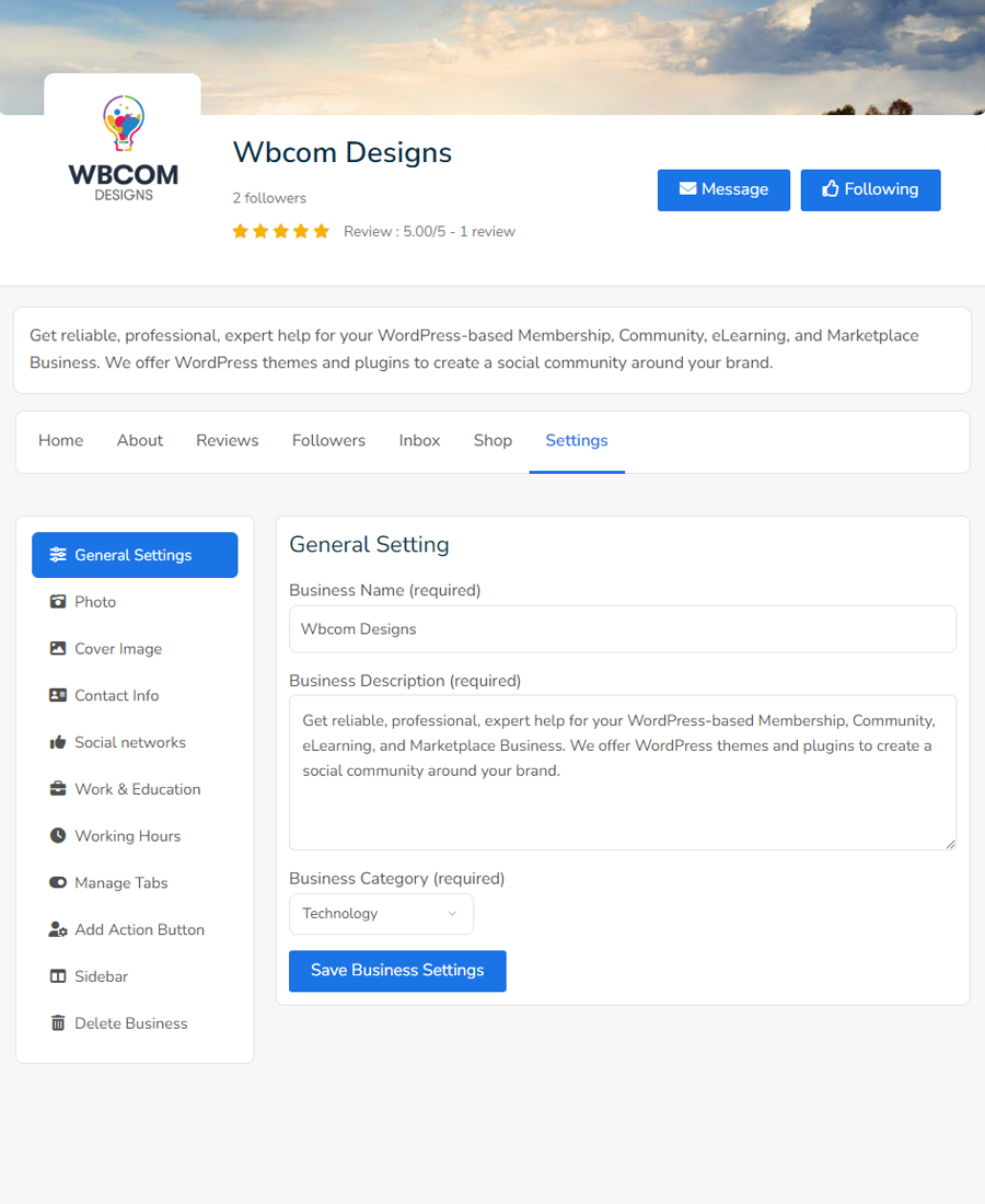 BuddyPress Business Profile - Wbcom Designs