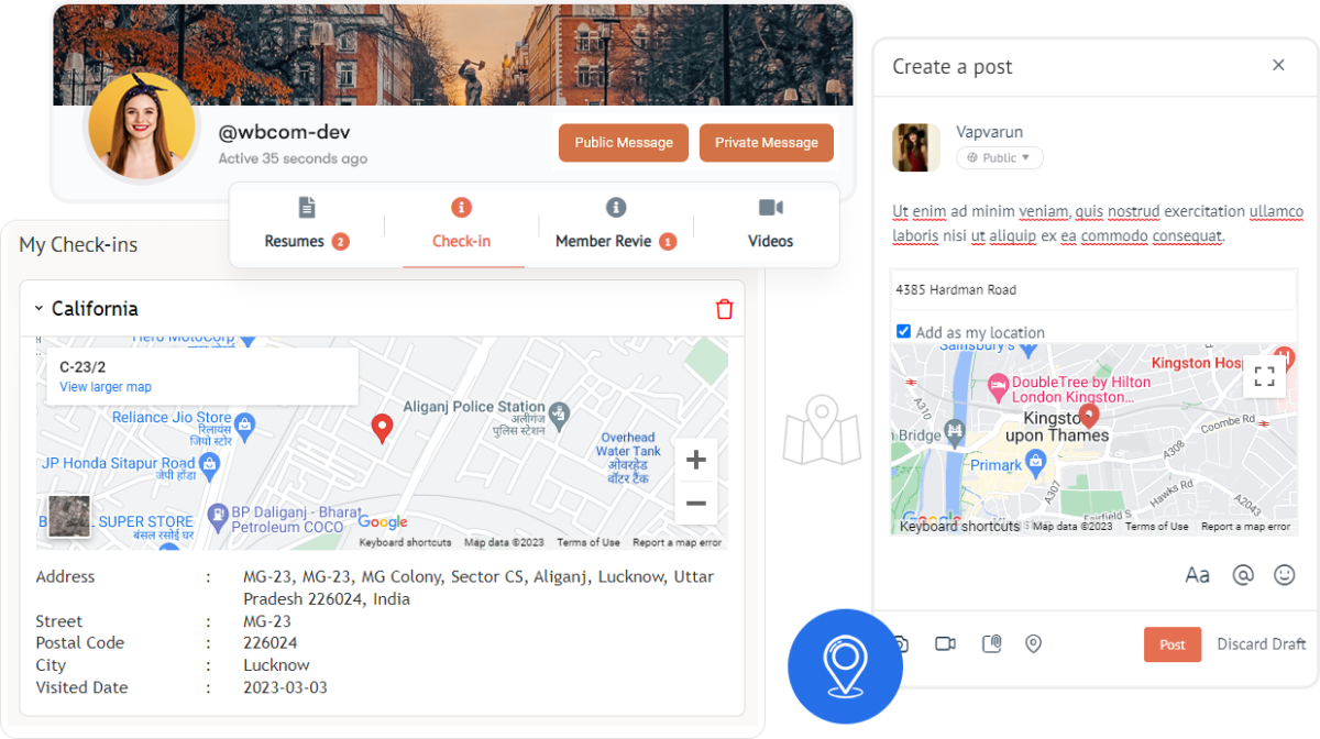 BuddyPress Check-ins for Sharing Places and Locations